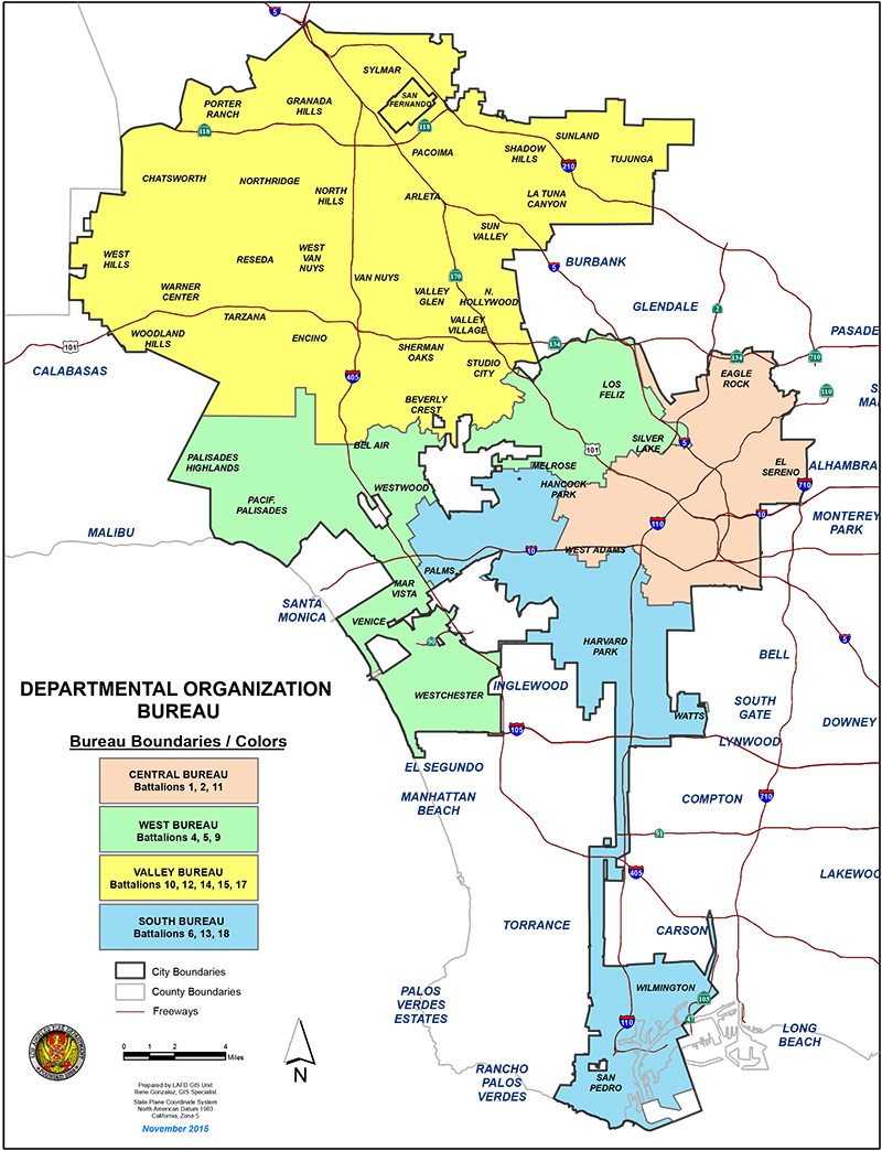 LAFD Bureaus Map Los Angeles Fire Department